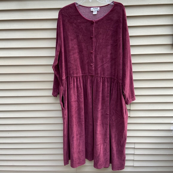 Adini | Dresses | Euc Vintage Adini Maroon Velour Long Sleeve Dress ...